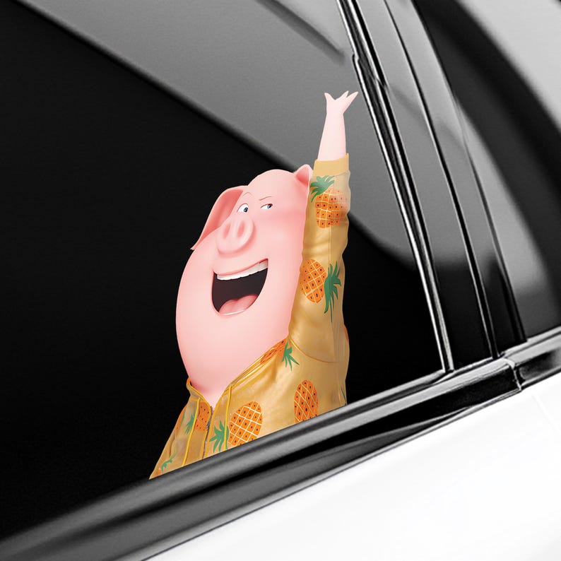 Sing Pig Peeker Sticker, Funny Peekaboo Car Window Decal, Waterproof ...