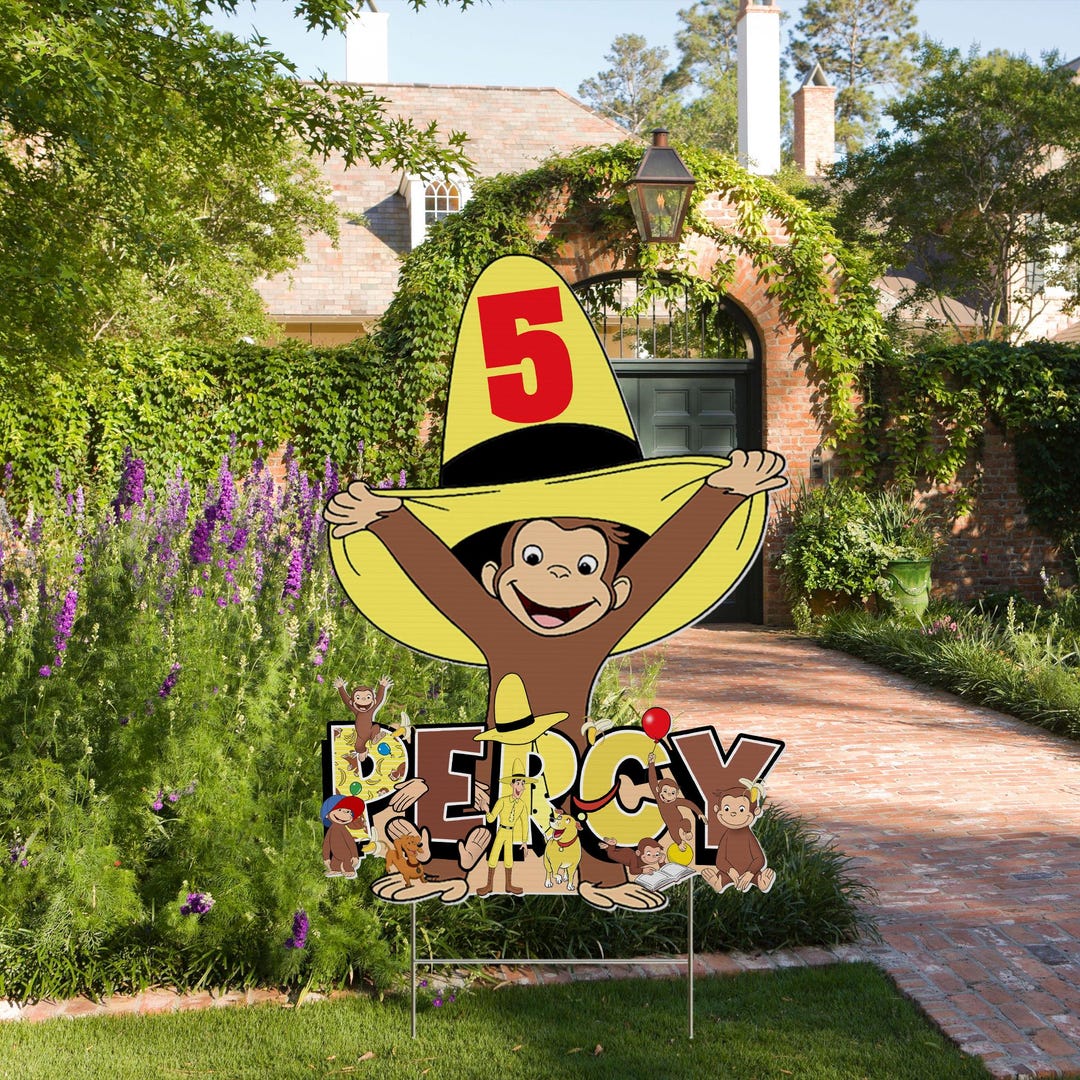 Curious George Yard Sign Cut Out, Personalized Birthday Party Prop ...
