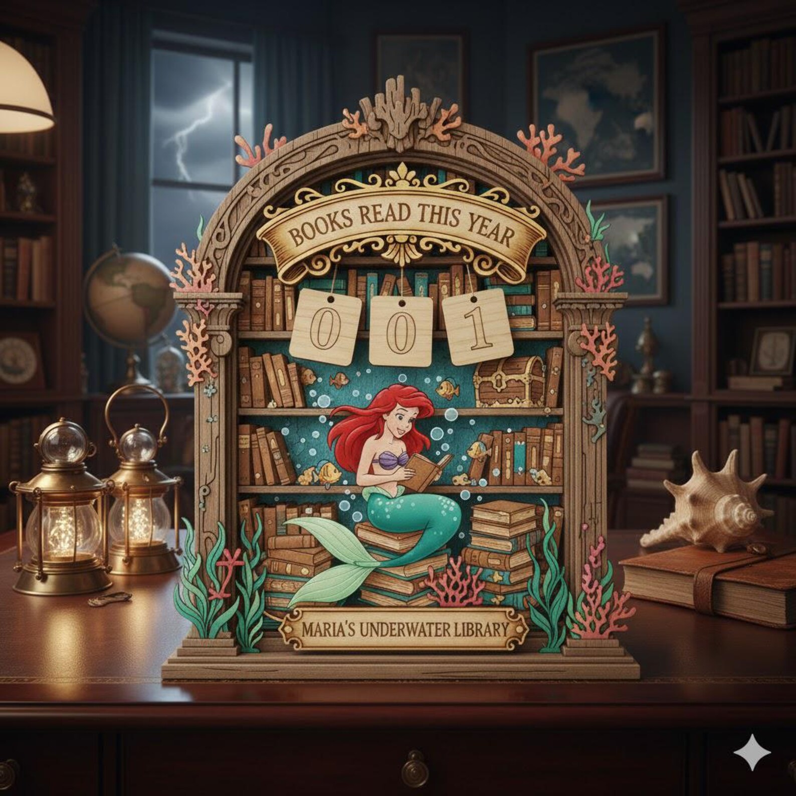 Custom Name Ariel’s Library Tracker Sign, Disneyland Book Tracker ...