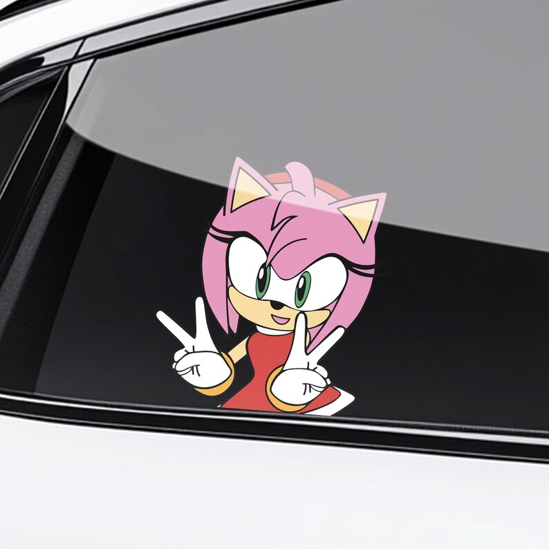 Amy Rose Peeker Sticker, Cute Sonic Character Peekaboo Car Window Decal ...