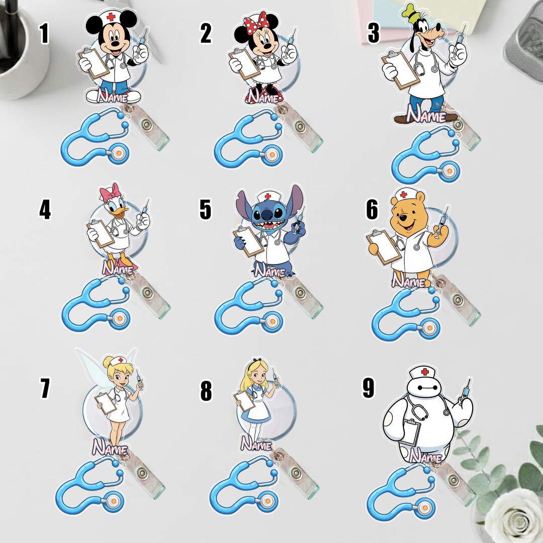 Personalized Characters Disney Nurse Badge Reel, Mickey & Friends ...