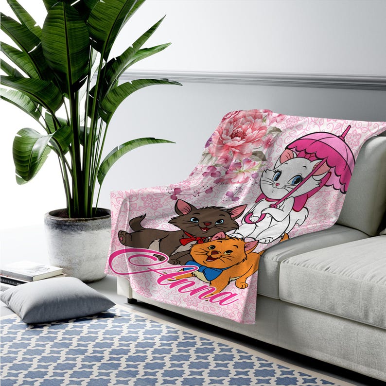 Personalized Disney the Aristocats Marie Blanket, Custom Name Cat ...
