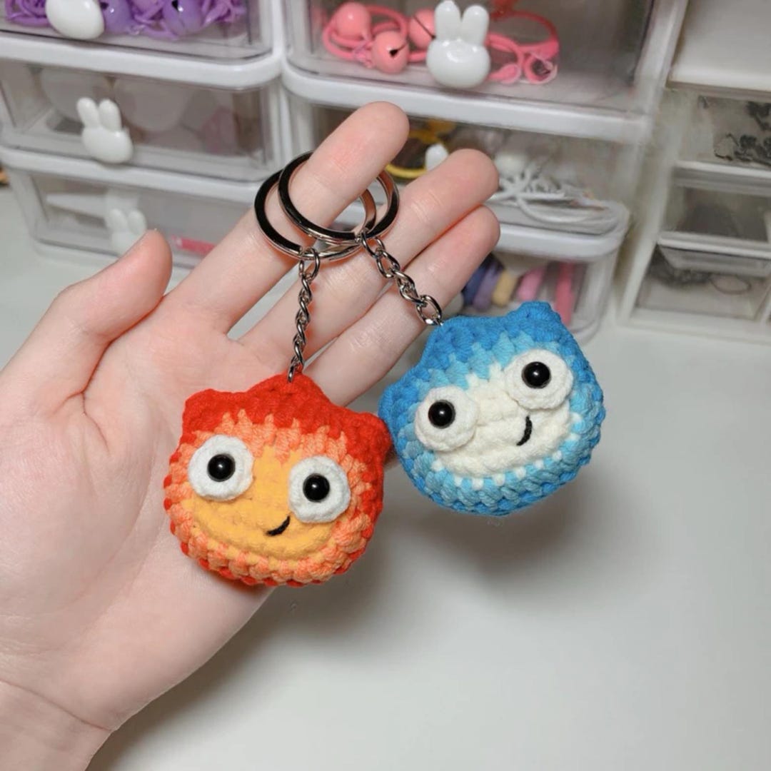 Fire Demon Happy Fire Keychain Crochet, Chibi Figure, Handmade Keychain ...