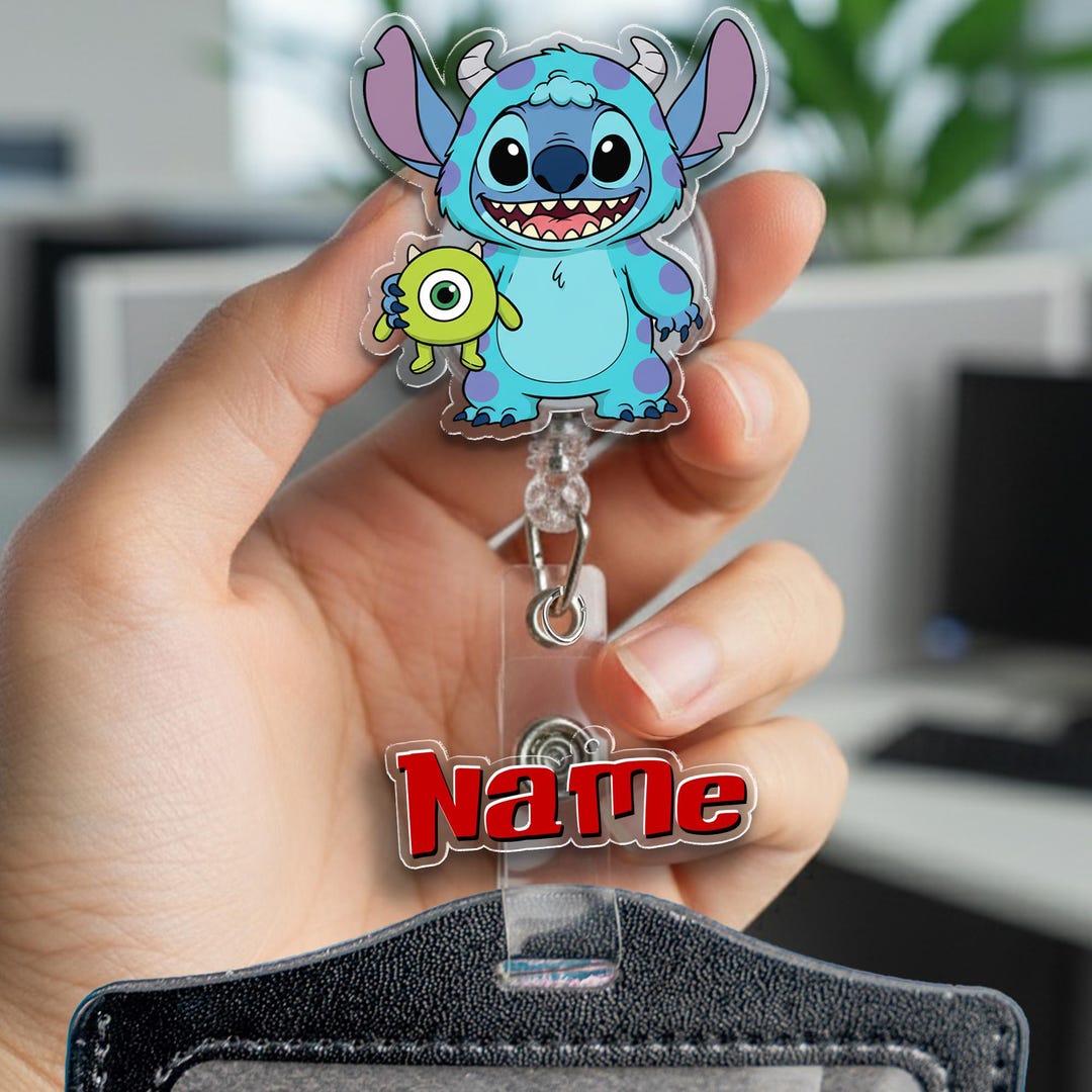 Custom Disney Sullivan Stitch Badge Reel, Personalized Badge ...