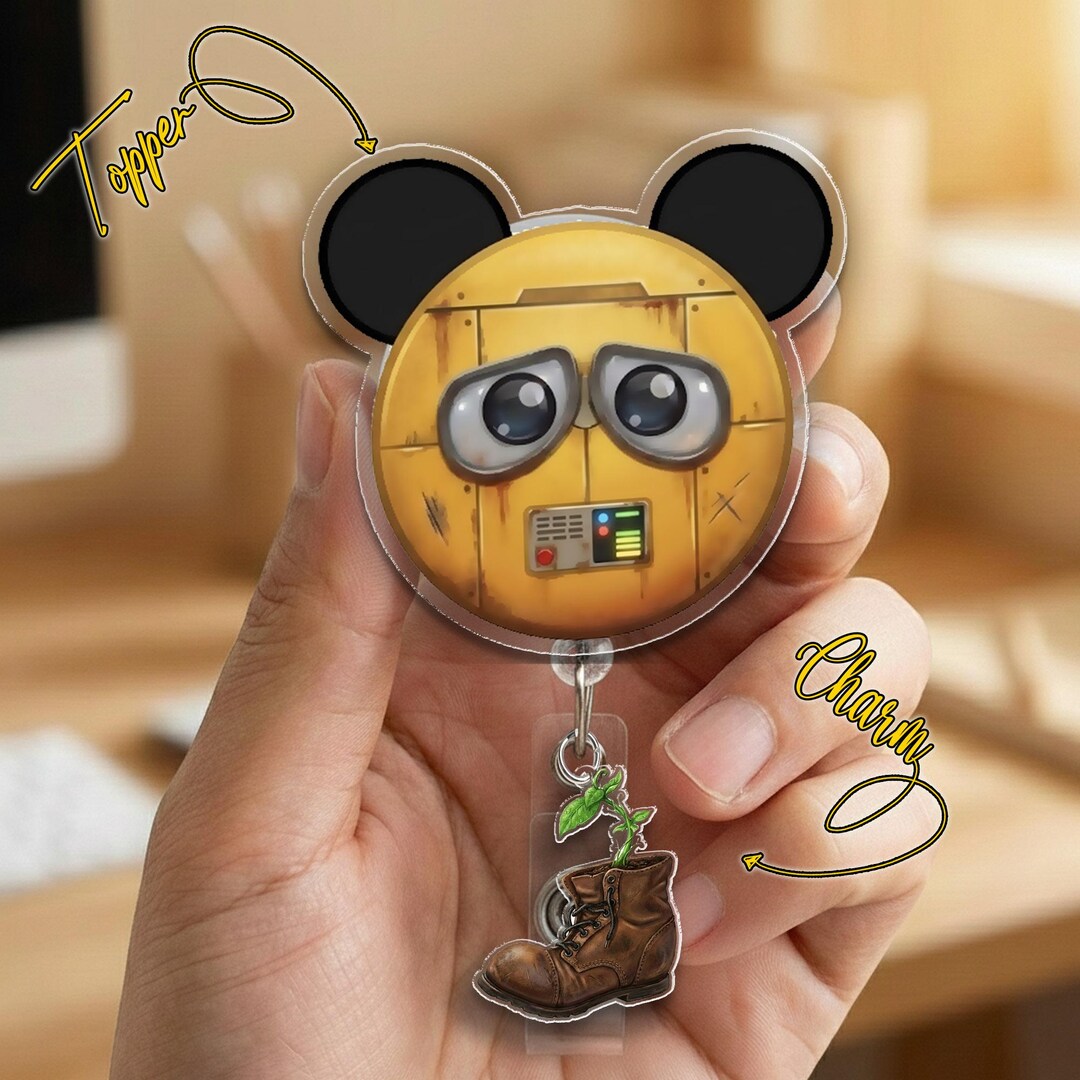 WALL·E Badge Reel Cute Mickey Ears, Eve Robot Inspired Minimal Style ...