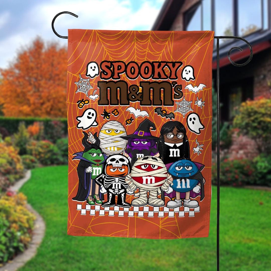 Retro Halloween M and M Garden Flag, Vintage Spooky M&M Flag, Candies ...