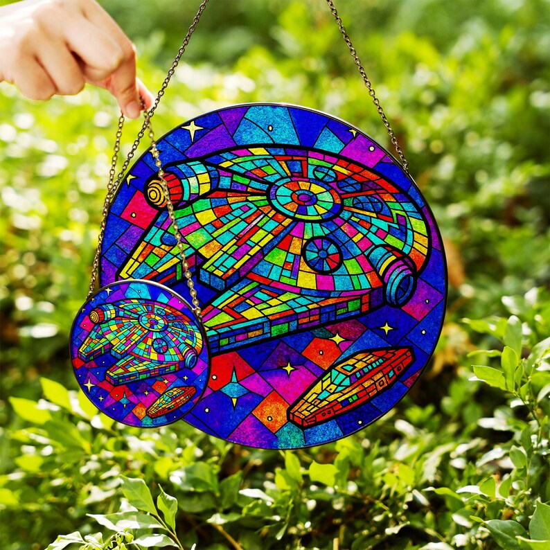 Millennium Falcon Glass Suncatcher, Star Wars Window Hanging, Disney ...