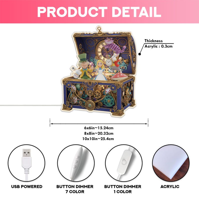 Disney Alice in Wonderland Light Box, Night Light, Custom Engraved ...