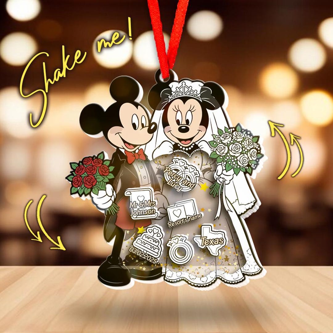 Disney Wedding Shaker Ornament, Custom First Christmas Married, Mickey ...
