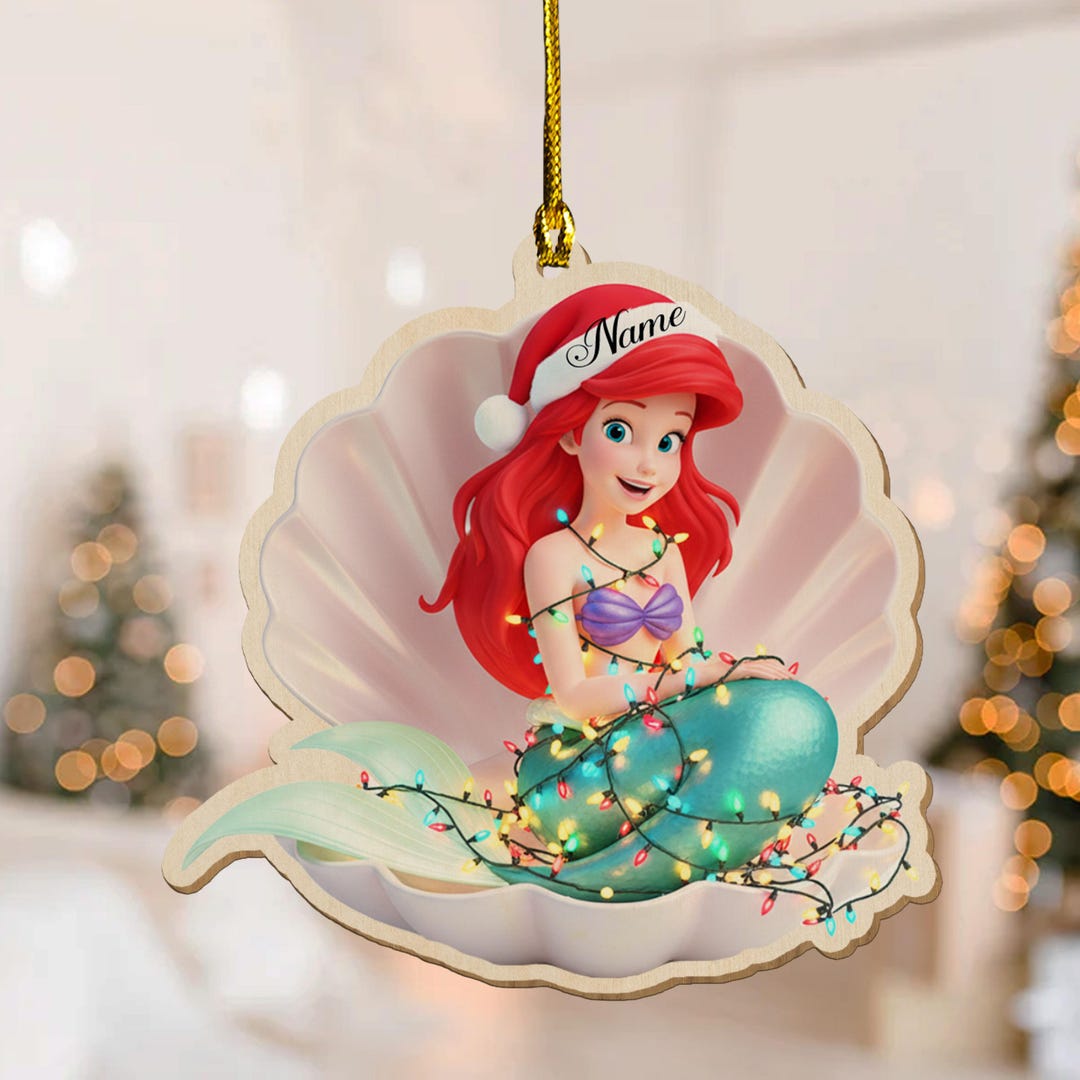 Custom Name Disney Princess Ariel Christmas Hologram Ornament ...