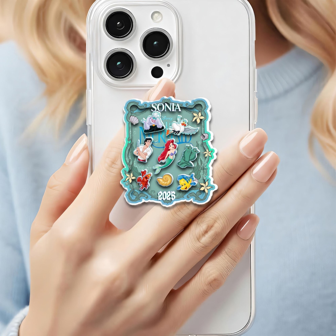 Personalized Ariel Mermaid Shaker Phone Grip, Disney Princess Magnetic ...