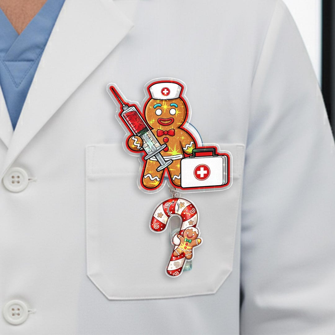Gingerbread Man Badge Reel, Interchangeable Acrylic Topper ID Holder ...