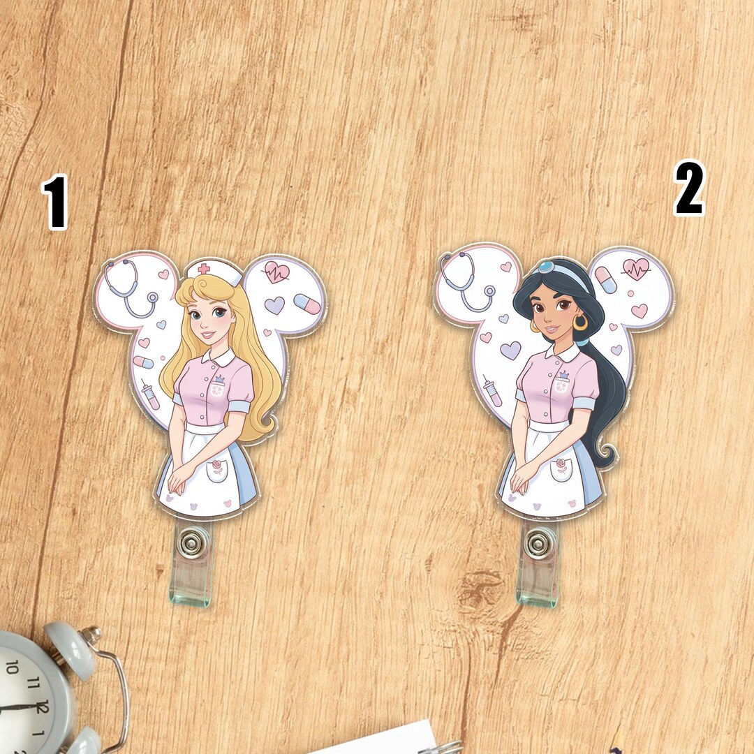 Retro Disney Princess Badge Reel, Belle Cinderella Rapunzel Acrylic ID ...