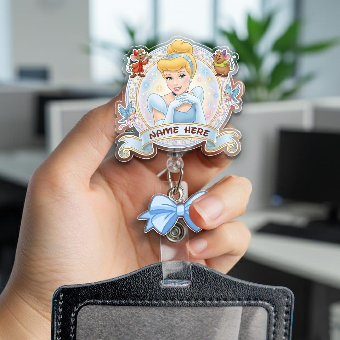 Cinderella Princess Badge Reel, Glass Slipper Inspired Badge Holder ...