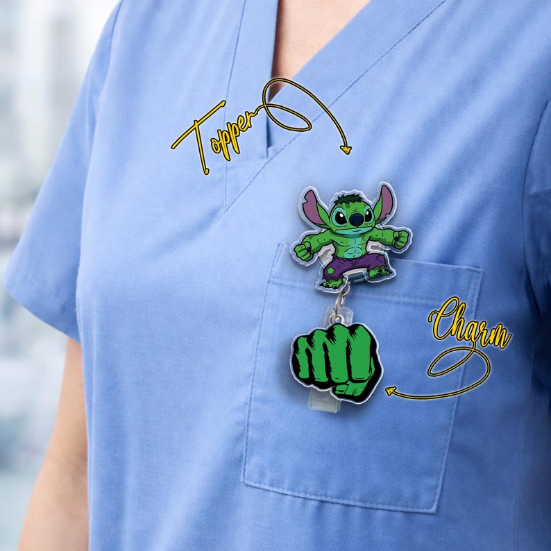 Disney Stitch Superhero Badge Reel, Stitch Avenger, Hulk Spiderman ...