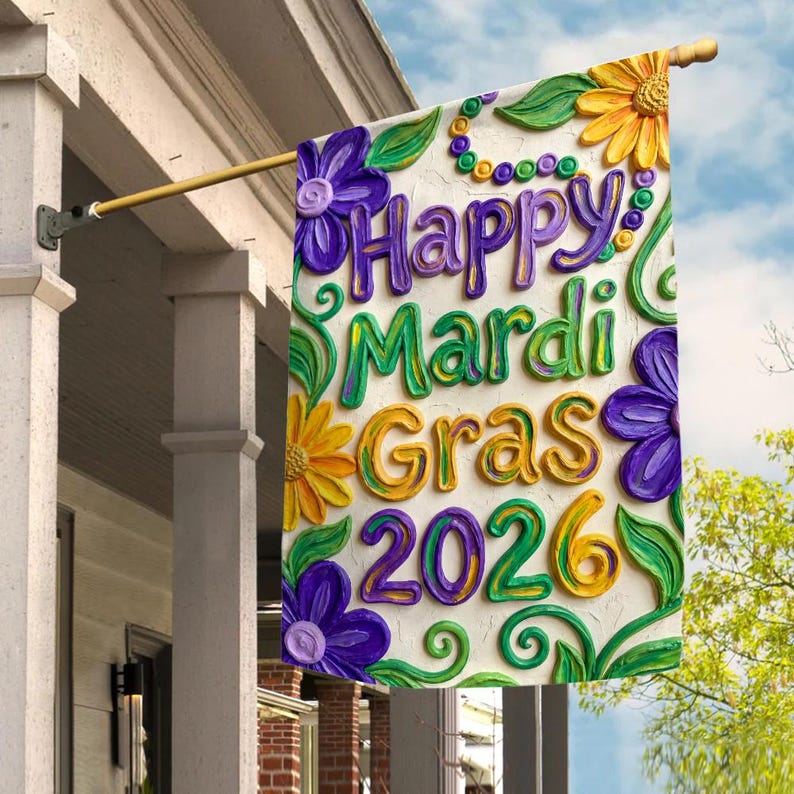 Floral Mardi Gras Garden Flag 2026, Happy Mardi Gras Yard Flag, Spring ...