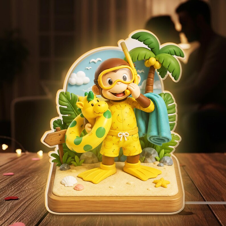 Monkey Beach Light Box, Cute Curious George 3D Acrylic LED Lamp ...