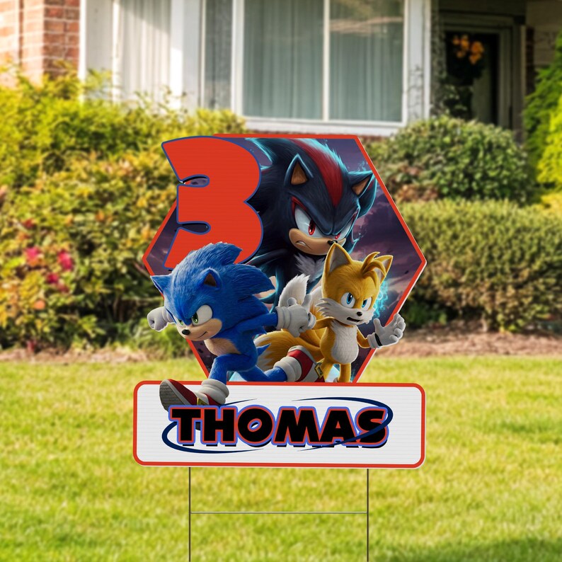 Sonic the Hedgehog Yard Sign Cutout, Sonic 3 Birthday Lawn Decoration ...