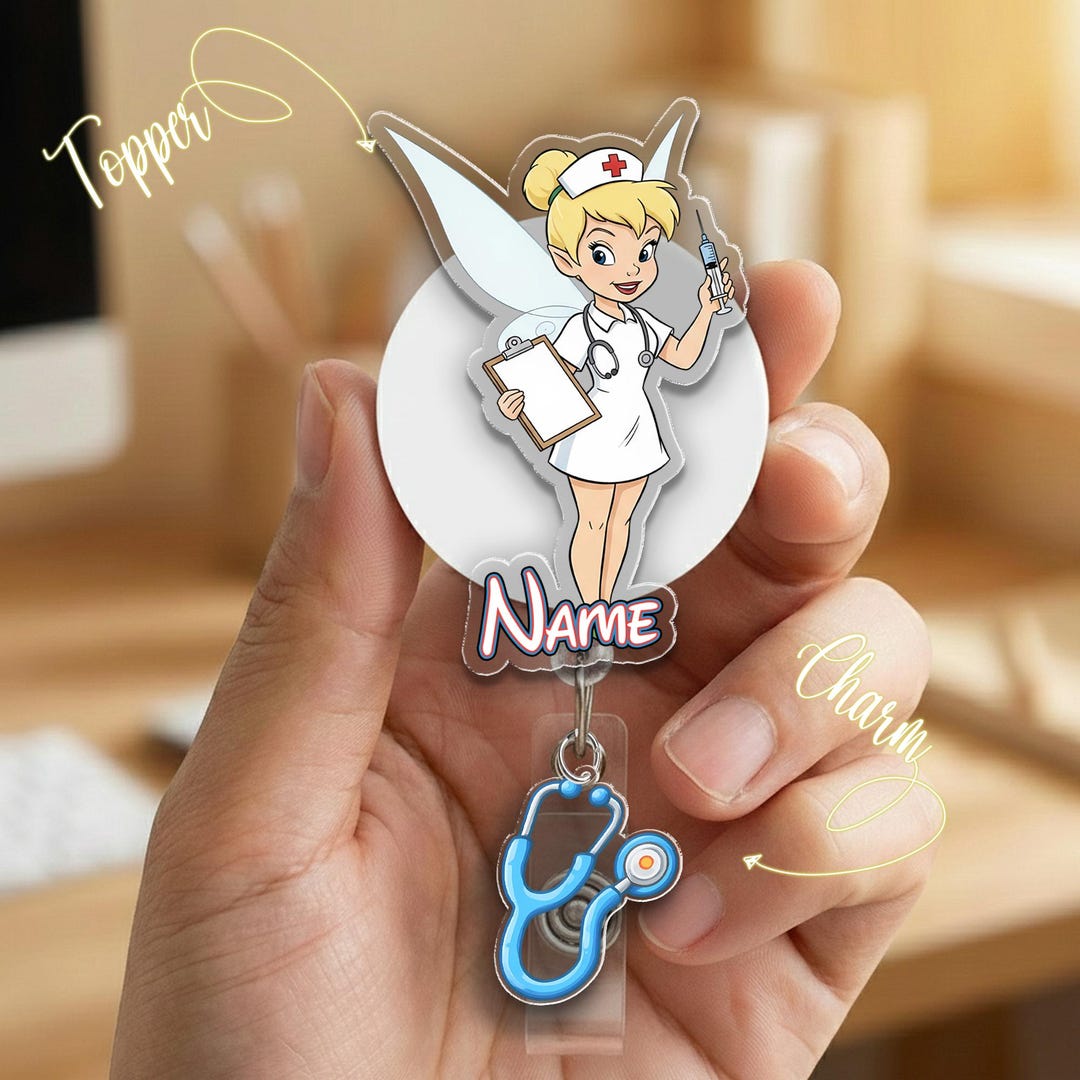 Personalized Tinker Bell Nurse Badge Reel, Mickey & Friends Nursing ...