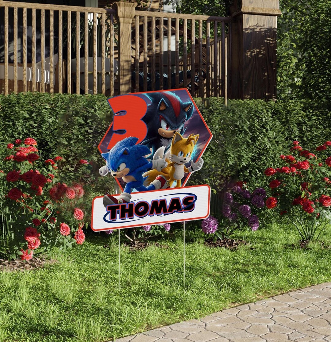 Sonic the Hedgehog Yard Sign Cutout, Sonic 3 Birthday Lawn Decoration ...
