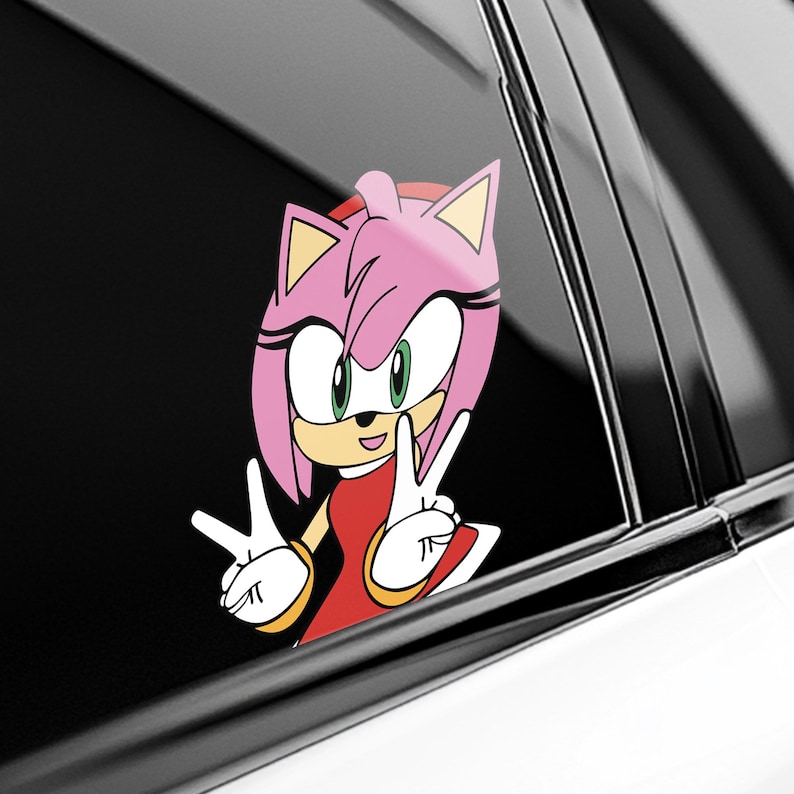Amy Rose Peeker Sticker, Cute Sonic Character Peekaboo Car Window Decal ...
