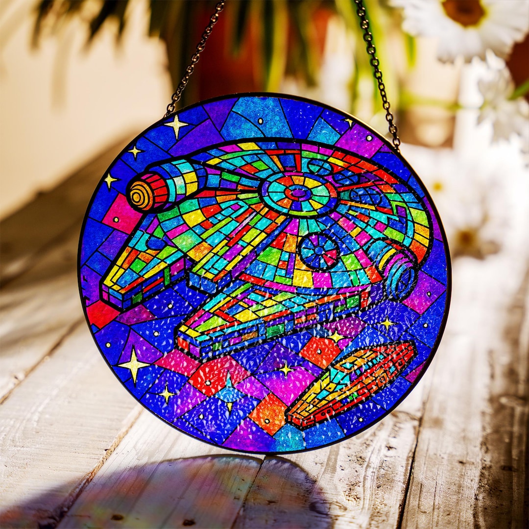 Millennium Falcon Glass Suncatcher, Star Wars Window Hanging, Disney ...