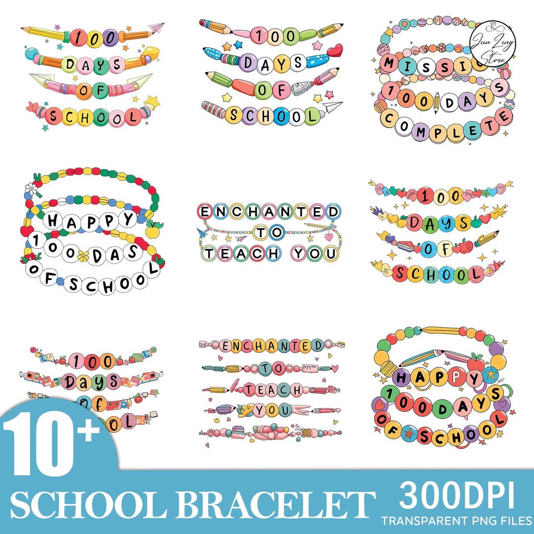10 100 Days of School Bracelet Clipart Bundle, Bracelet School Png ...