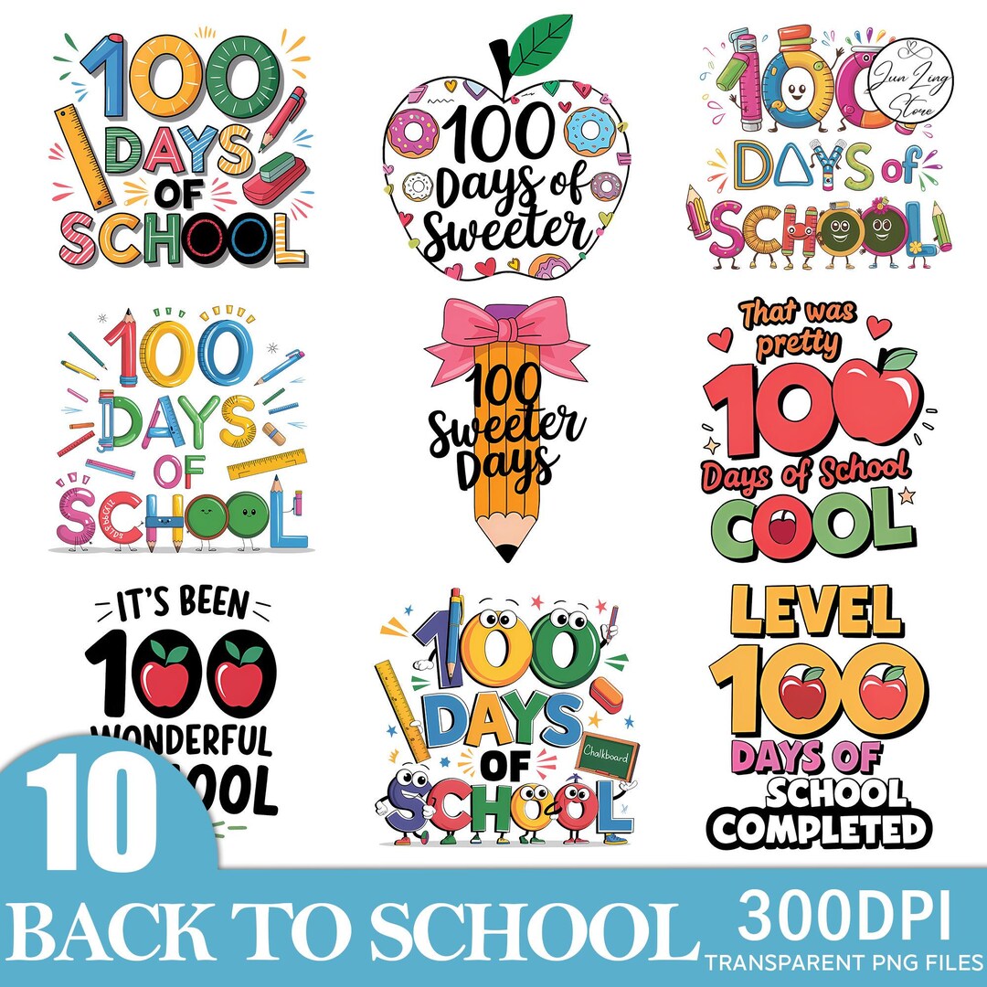 10 100 Days of School Clipart Bundle, Celebrate 100 Days Png, Happy 100 ...