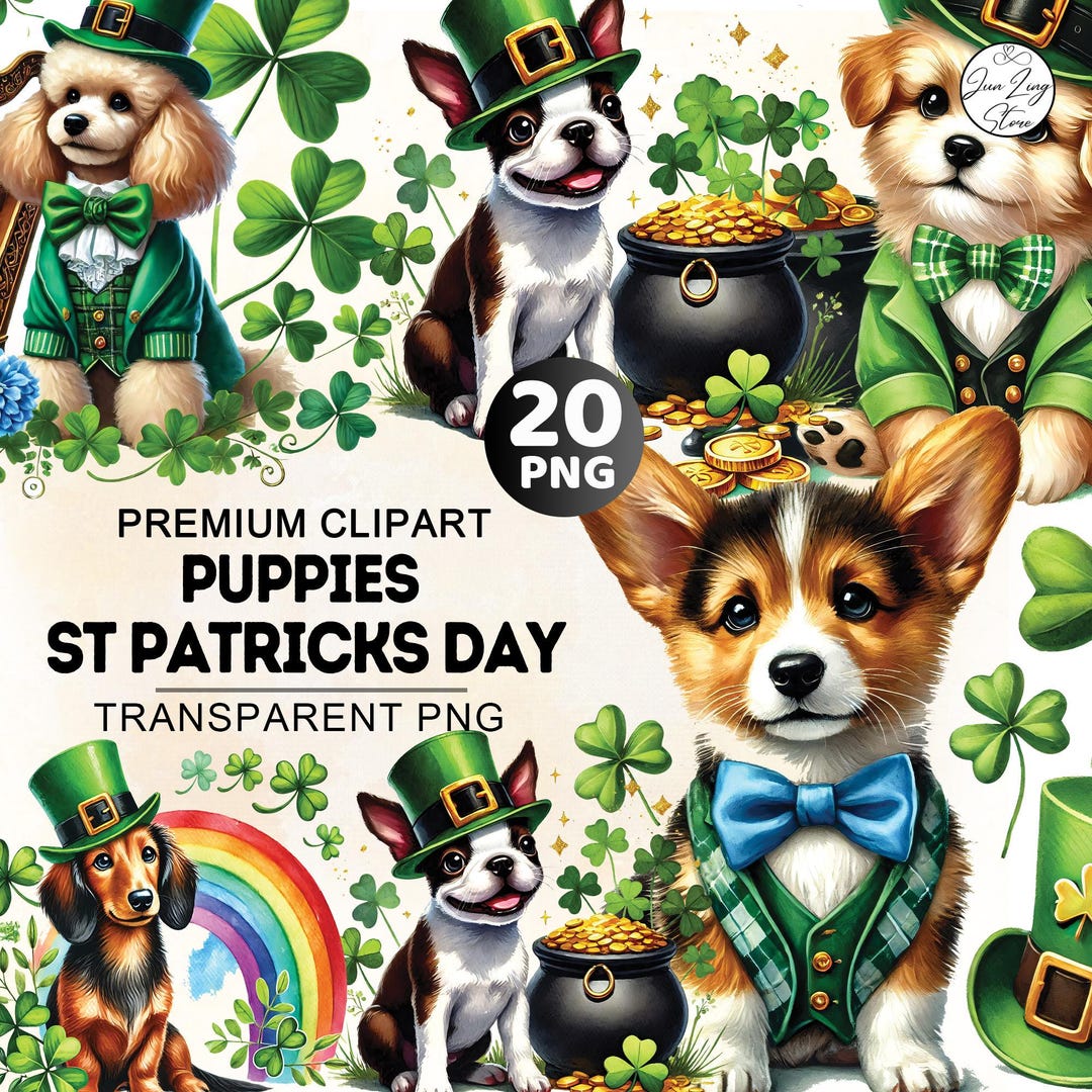 20 Saint Patrick Dog Clipart Bundle, Watercolor St Patrick's Day ...