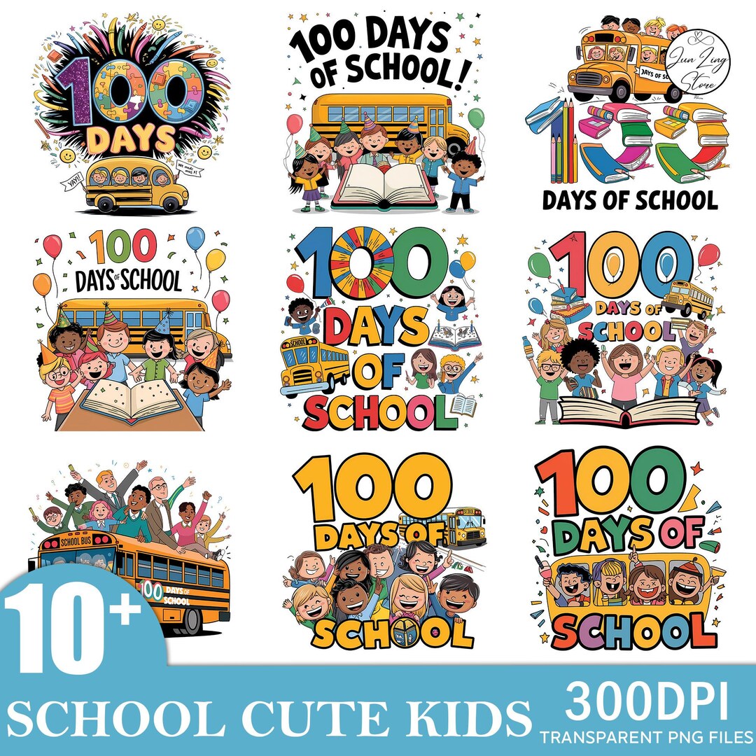 10 School Cute Kids Clipart Bundle, Back to School Png, 100 Days of ...