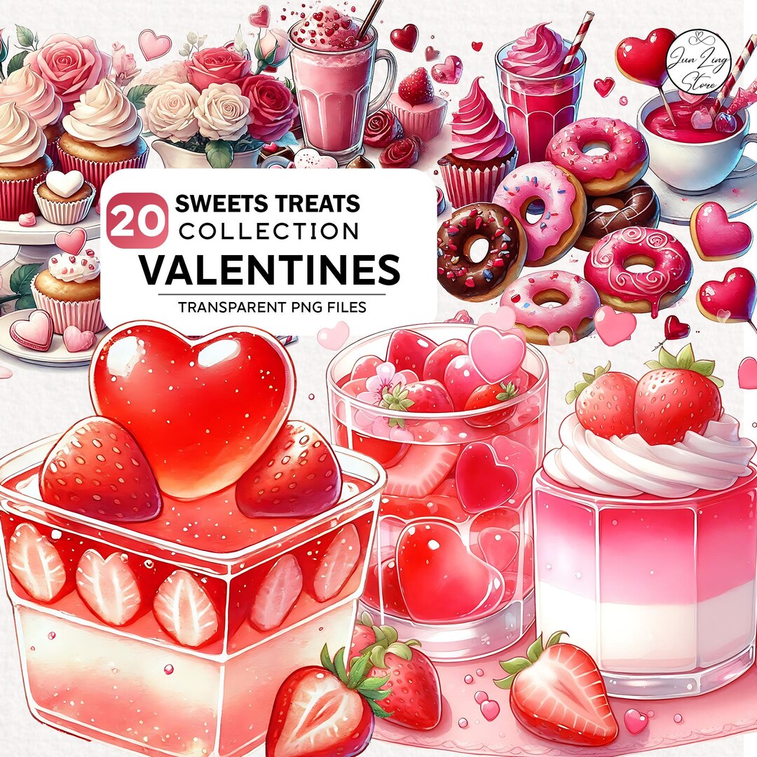 20 Watercolor Valentine Food Clipart Bundle, Valentine Sweets Treats ...