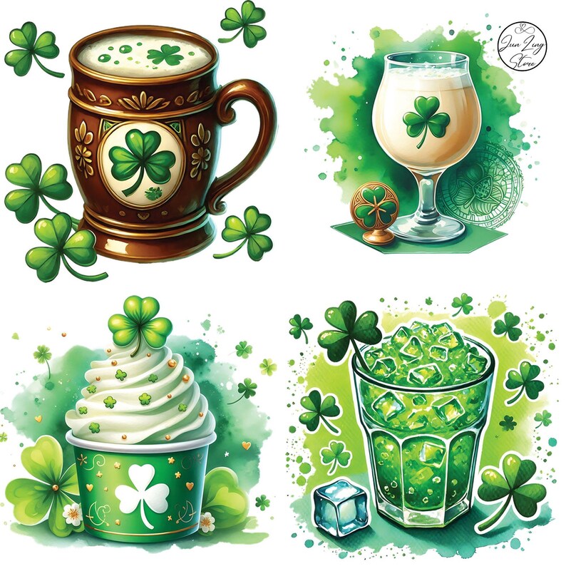 20 Coffee Beer Drinks Clipart Bundle, Watercolor St. Patrick's Day ...