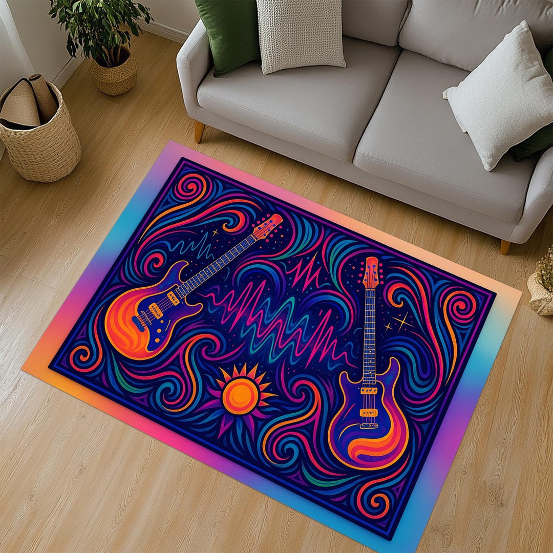 Psychedelic Guitar Rug, Colorful Guitar Rug, Classic Guitar Rug ...