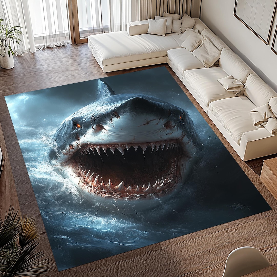 Scary Shark Carpet,scary Shark Rug,shark Pattern Carpet,shark Pattern ...