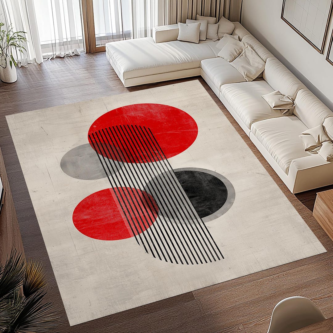 Mid Century Modern Art Rug: 3D Print Cotton Area Rug (40x60 Cm / 1.3x1 ...