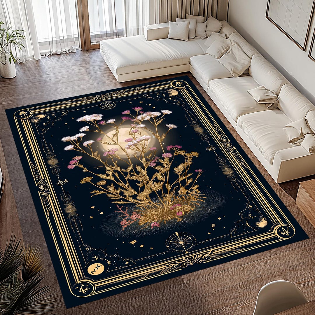 Tarot Rug, Tarot Card Rug, Moon Tarot Card Rug, Flowers Tarot Card Rug ...