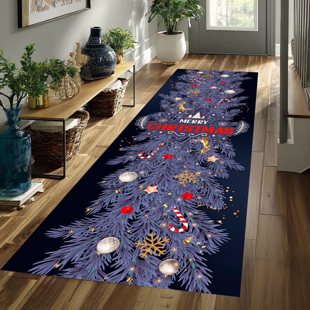 Christmas Tree Runner, Christmas Rug, Merry Christmas Rug, Christmas ...