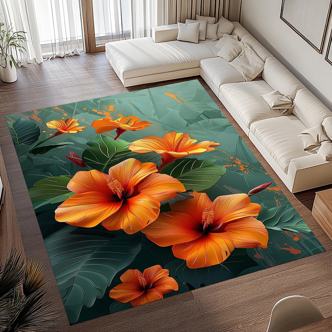Orange Floral Carpet, Orange Floral Rug, Floral Carpet, Floral Rug ...