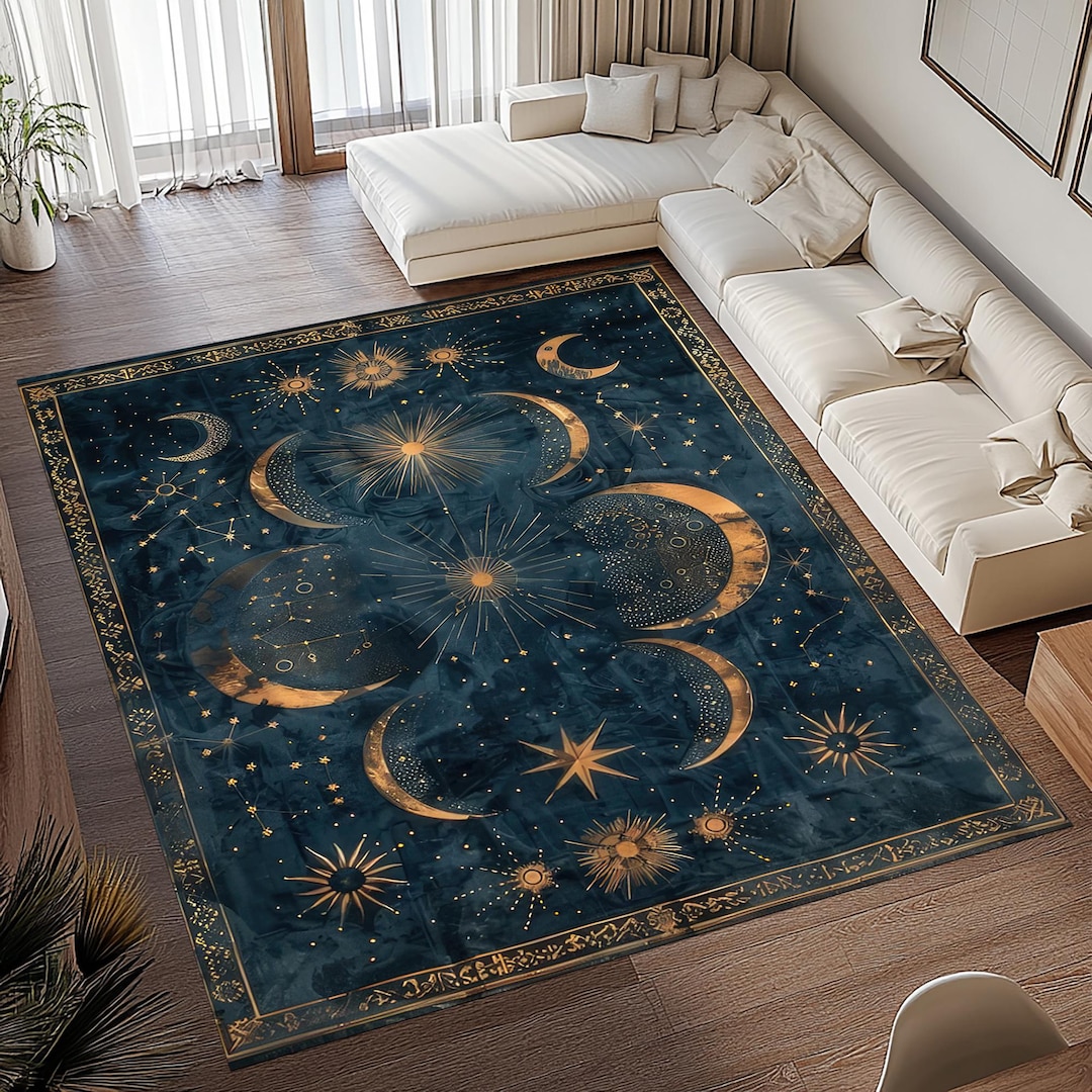 Night Sky Rug, Moon and Stars Pattern Rug, Stars Pattern Rug, Stars Rug ...