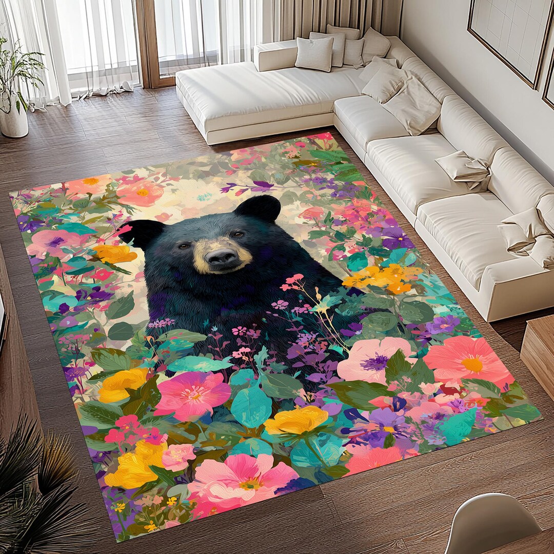 Floral Bear Rug: 3D Printed Animal Decor (1.3x1.9 Ft) - Etsy