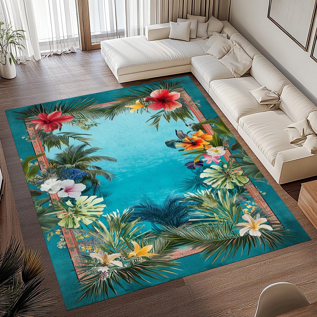 Tropical Floral Carpet, Tropical Floral Rug, Floral Carpet, Floral Rug ...