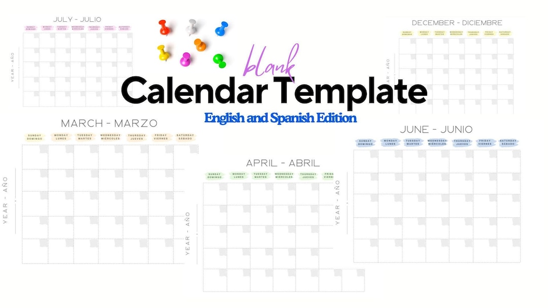 Blank English & Spanish Dual Language Calendar Template | INSTANT ...