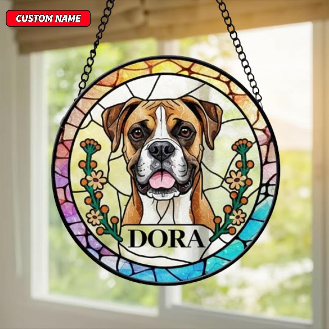 Boxer Dog Stained Glass Suncatcher, Dog Lover Keepsake, Window Piece - Etsy