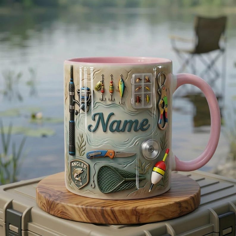 Custom Name Fishing Mug, Faux 3D Effect Mug, Reel Life Coffee Mug ...