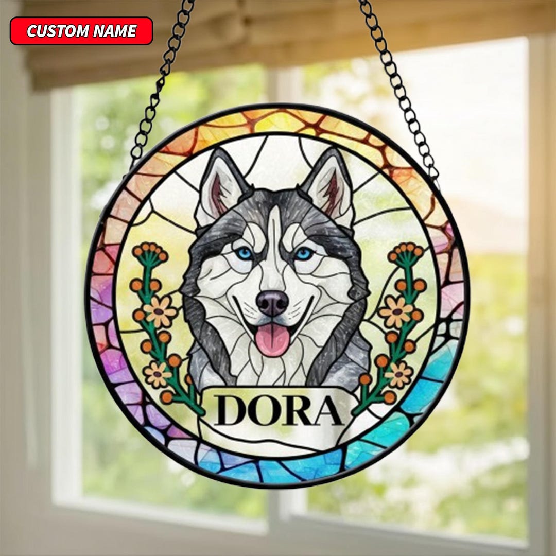 Siberian Husky Stained Glass Suncatcher, Custom Pet Memorial Decor - Etsy