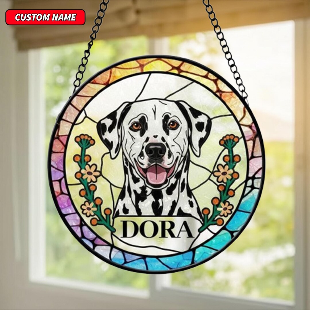 Dalmatian Dog Suncatcher, Custom Dog Portrait Suncatcher, Stained Glass ...