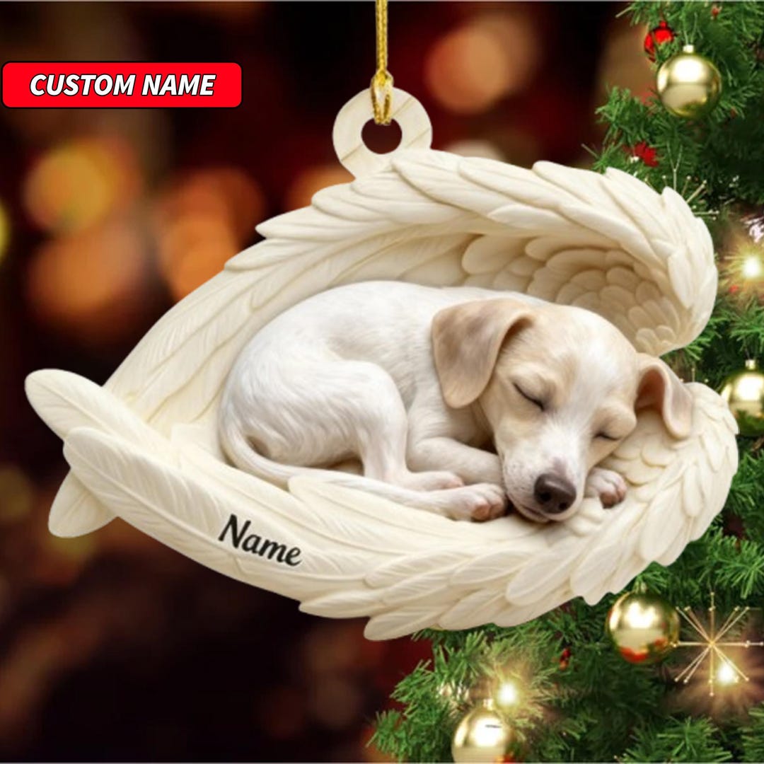 Personalized Whippet Dog Sleeping Angel Wings 2D Flat Ornament, Dog ...