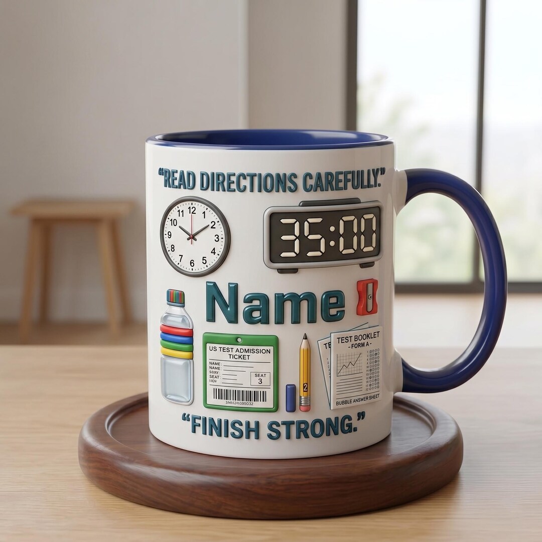 Personalized Test Day Mug, School Exam Gift, Faux 3D Effect Ceramic Mug ...