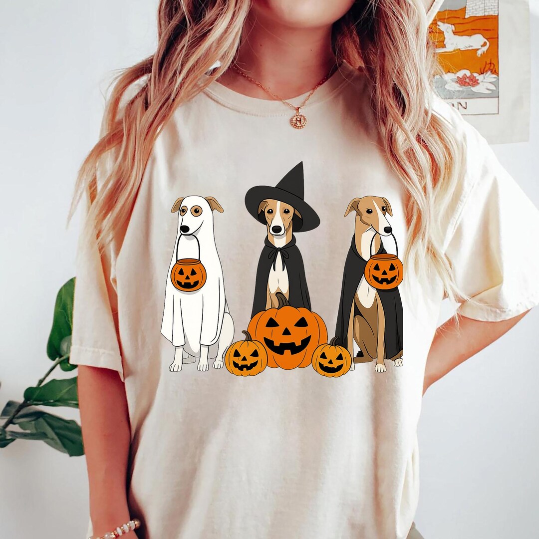 Ghost and Witch Greyhound Dog Halloween Shirt, Retro Halloween Shirt ...
