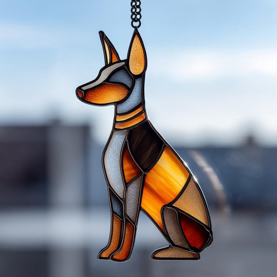Doberman Stained Glass Suncatcher - Handcrafted Dog Window Hanging ...